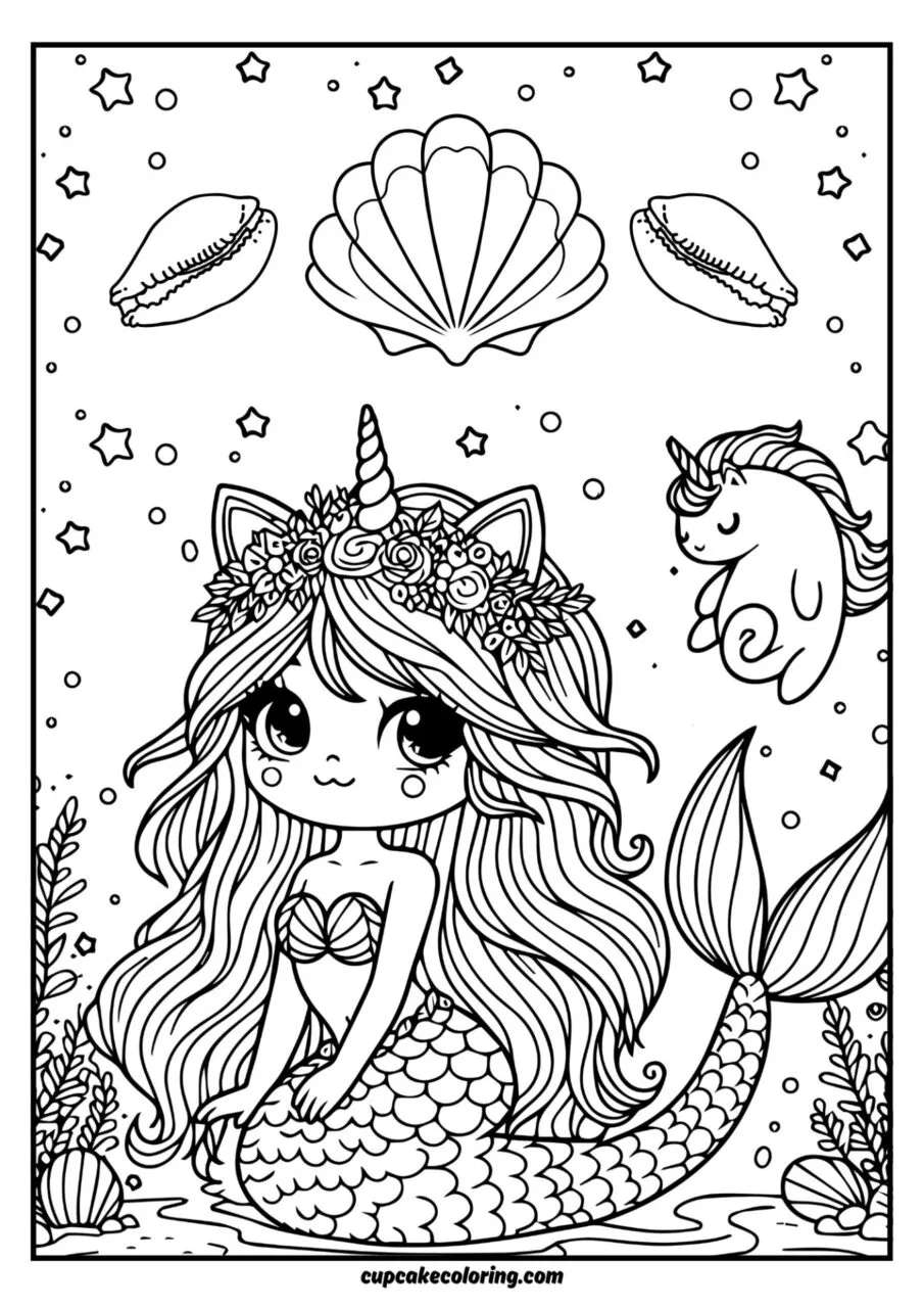 mermaid cat coloring pages for kids