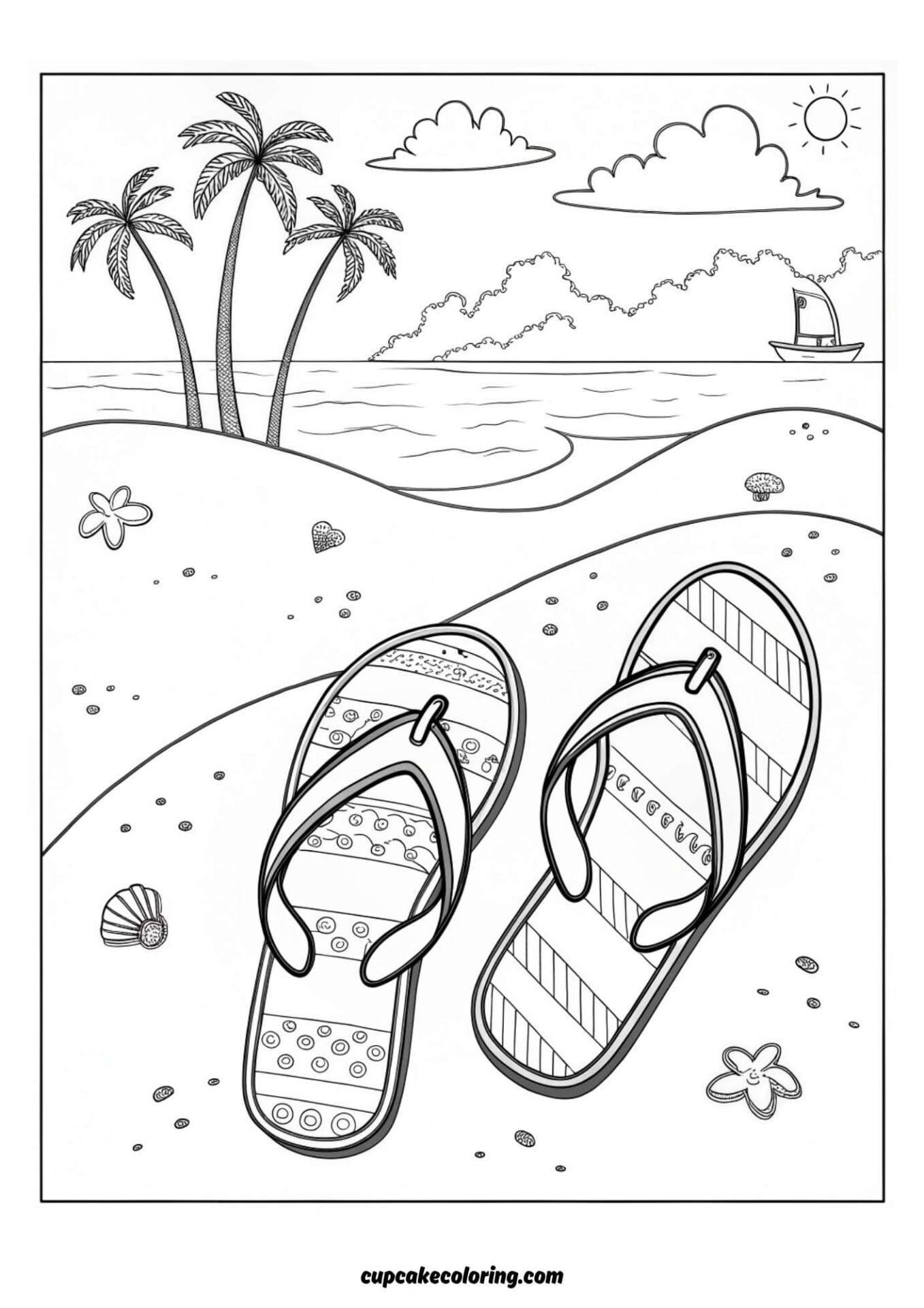 10 Flip flops coloring pages - Free printables - CupcakeColoring