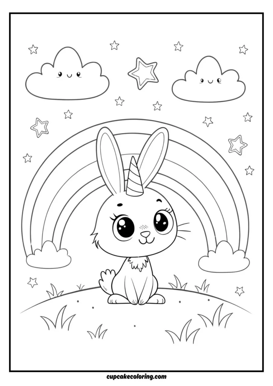 coloring page bunny rainbow